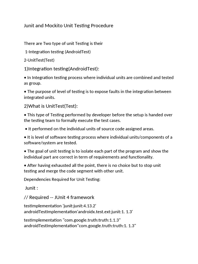 Junit And Mockito Unit Testing Procedure Pdf Unit Testing Systems 0164