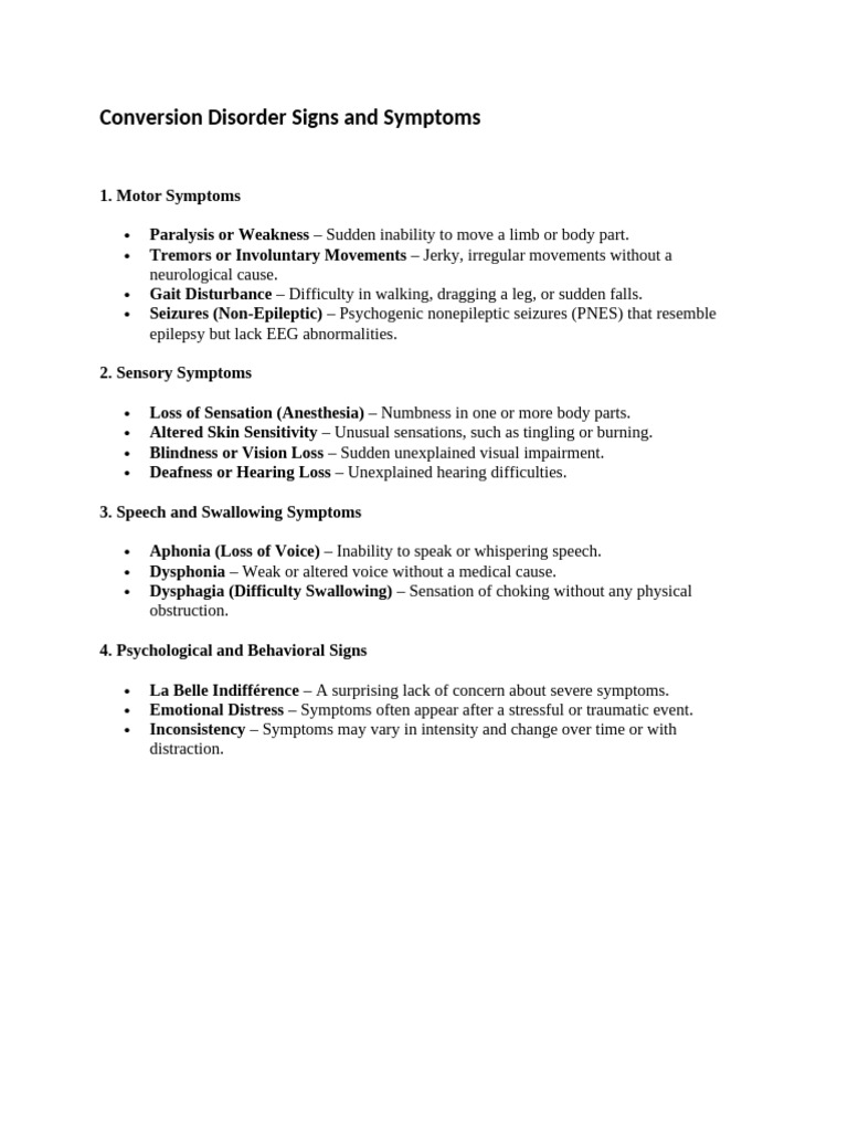 Conversion Disorder Signs and Symptoms | PDF