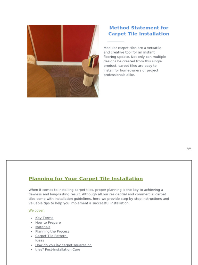 Carpet Tile Installation Method Guide | PDF | Flooring | Carpet