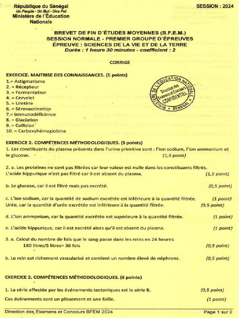 Corrigé Bfem 2024 SVT 1er Groupe | PDF