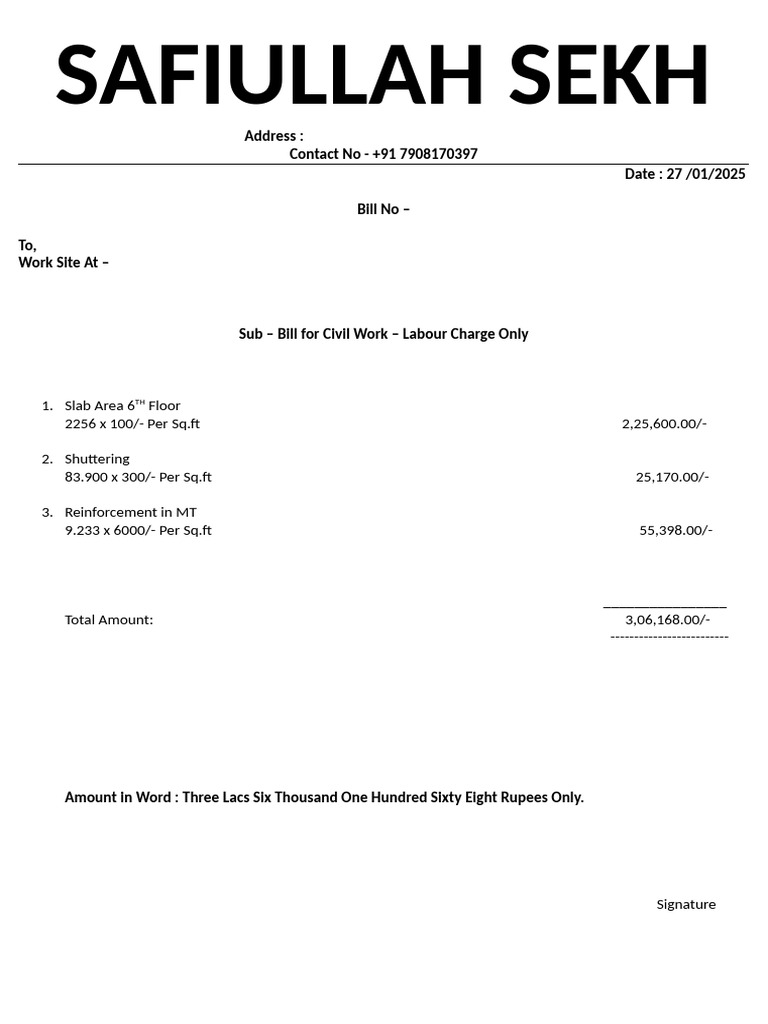 Safiullah Sekh Bill | PDF