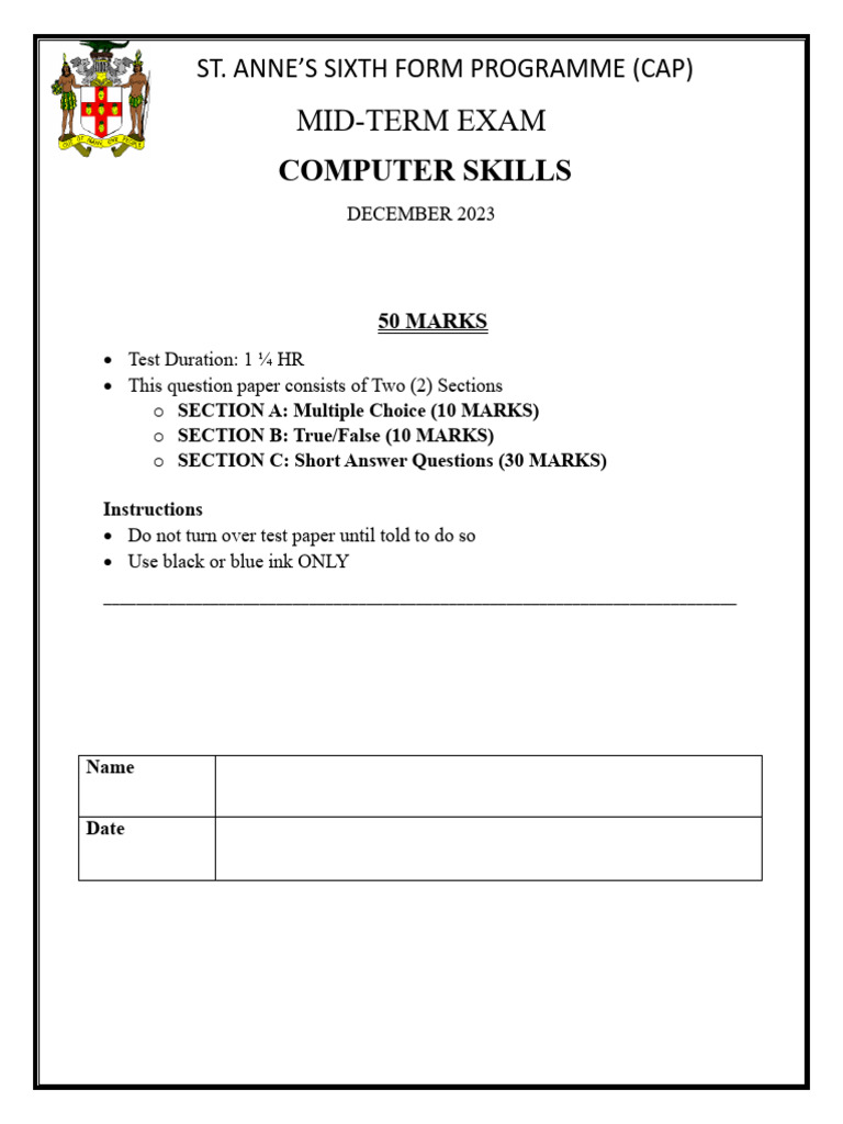 St. Anne's Computer Skills Exam 2023 | PDF | Computer Monitor ...