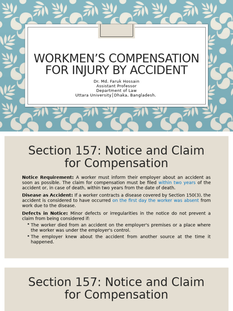 Lec 15 Workmen's Compensation For Injury by Accident (Cont... ) | PDF ...