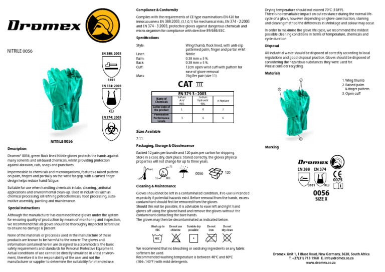 Ficha Técnica - Dromex 33cm | PDF | Glove | Materials