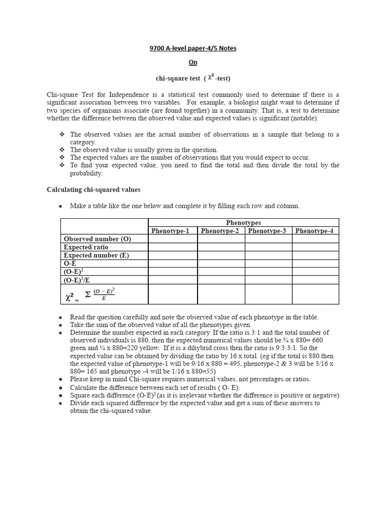 Chi Square Test Notes | PDF | Chi Squared Test | Chi Squared Distribution