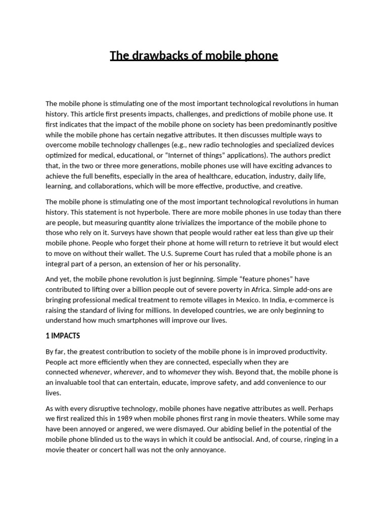 The Drawbacks of Mobile Phone | PDF | Mobile Phones | Telephone