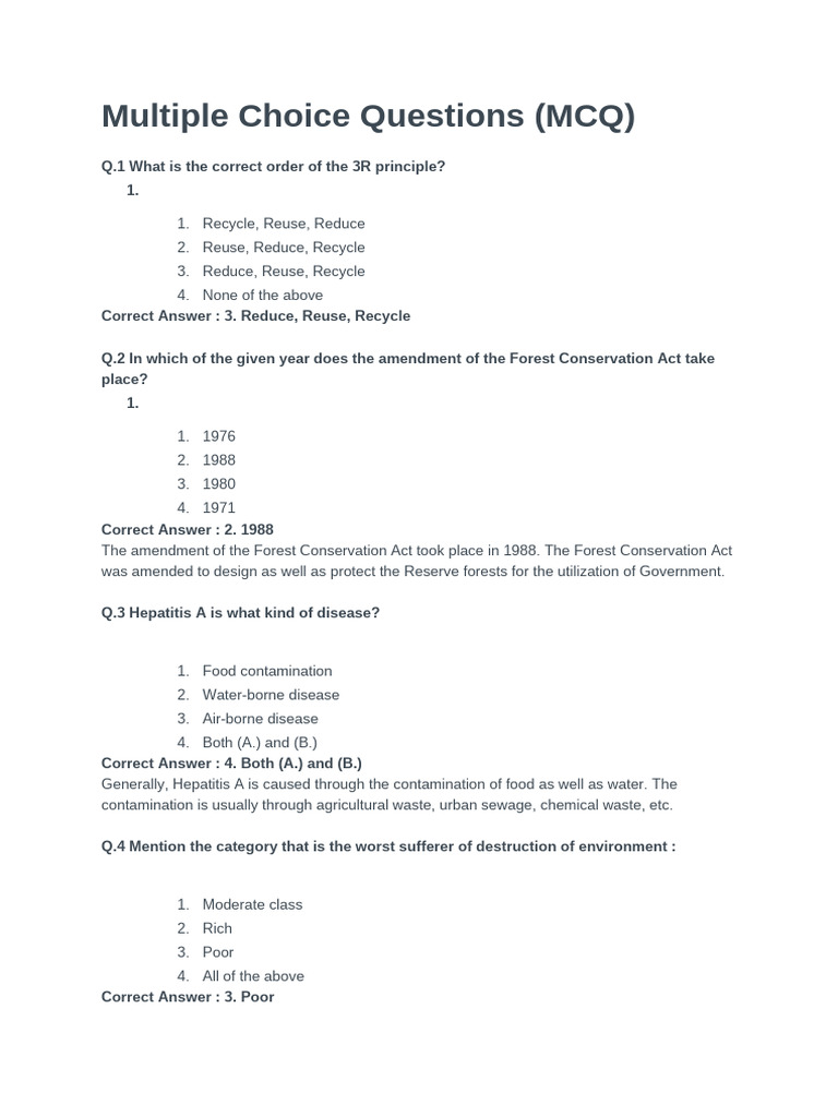 EVS MCQs From Various Sources | PDF | Water Vapor | Atmosphere Of Earth