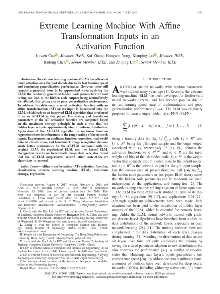 Extreme Learning Machine With Affine Transformation Inputs in An Activation Function | PDF ...