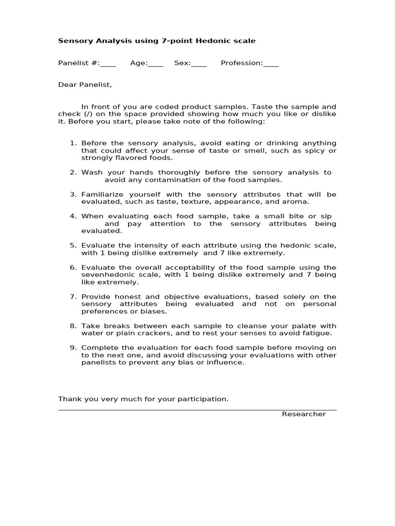 Sensory Evaluation Questionnaire | PDF | Wine Tasting | Neuroscience