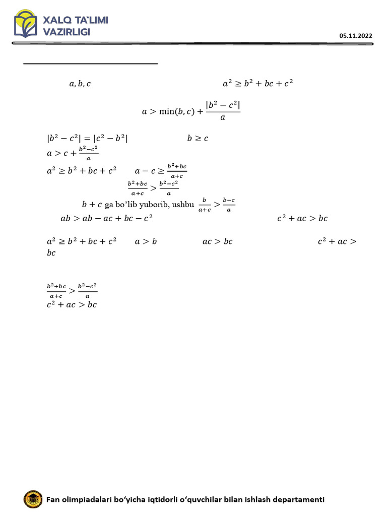 10 Matematika 10-Sinf Yozma Ish Yechim Va Baholash Mezoni | PDF