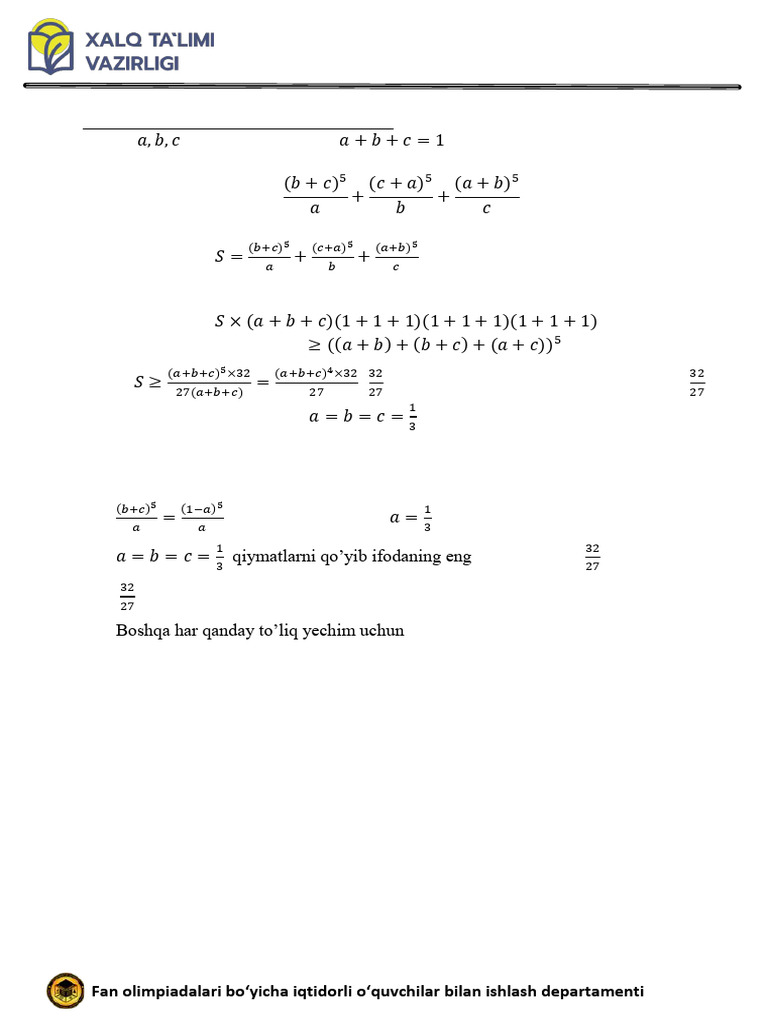 11 Matematika Yechimalari Va Baholash Mezoni | PDF