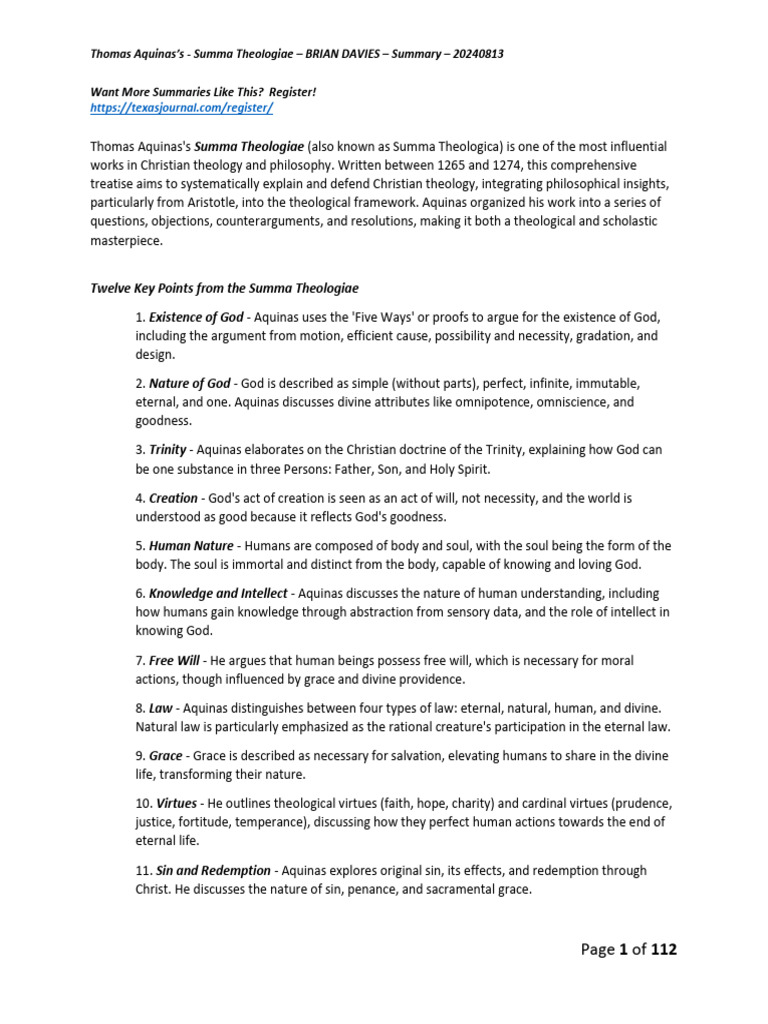 Summa Theologiae by Thomas Aquinas | PDF | Thomas Aquinas | Existence Of God