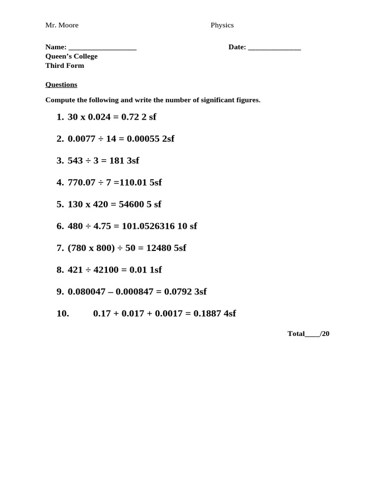 3 Significant Figures Questions 2 | PDF