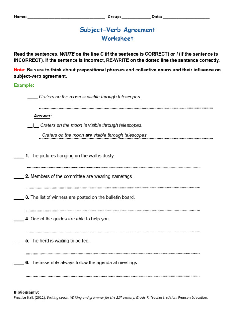 Subject-Verb Agreement. Class Activity. May 9th | PDF