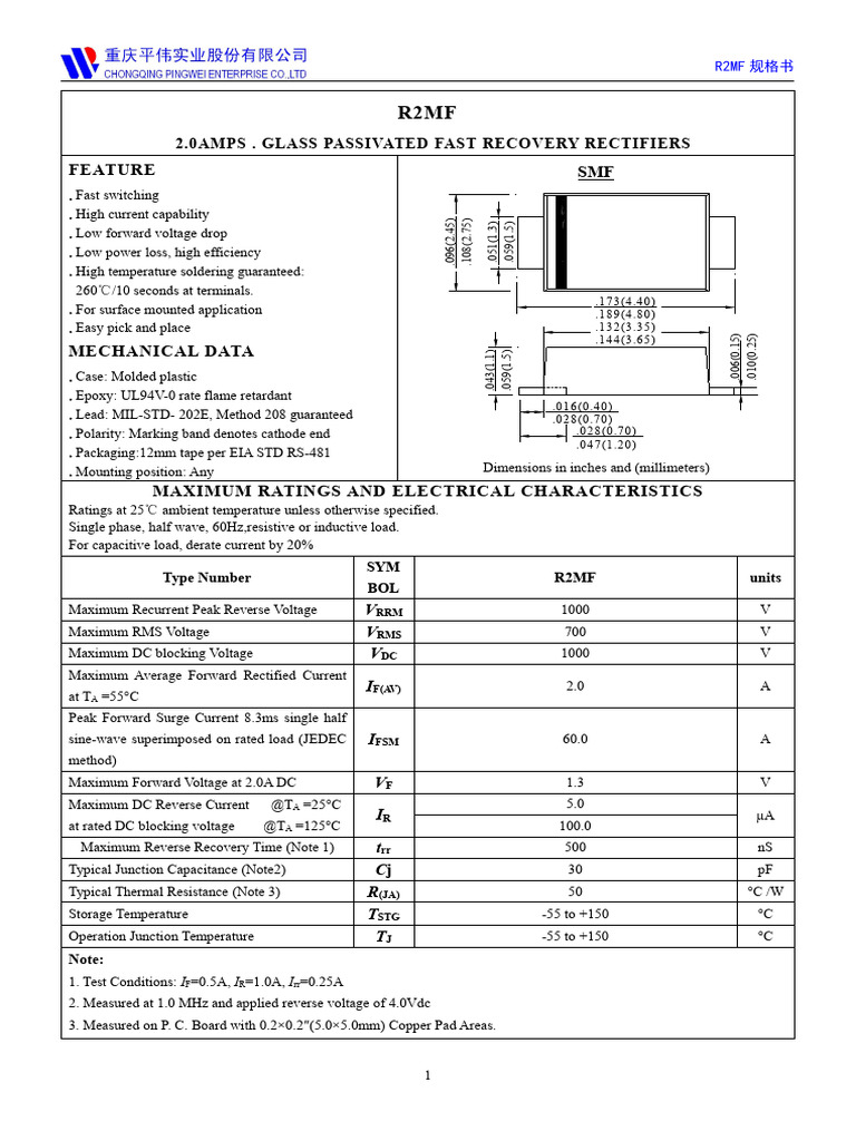 R2MF Fast Recovery Rectifier Specs | PDF | Rectifier | Electromagnetism