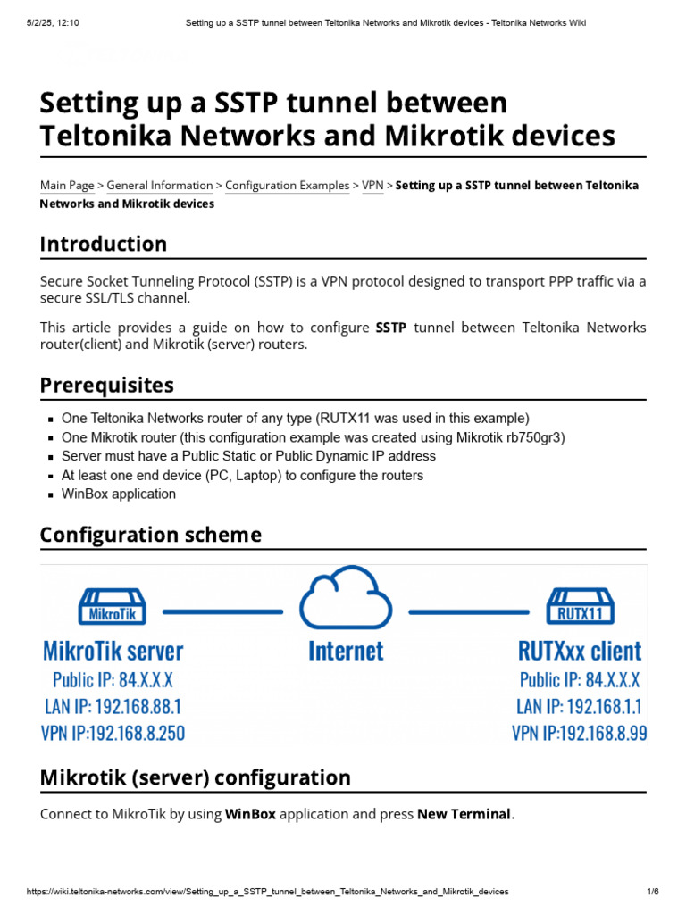 SSTP Tunnel Setup: Teltonika & Mikrotik | PDF | Networking Standards | Computer Science