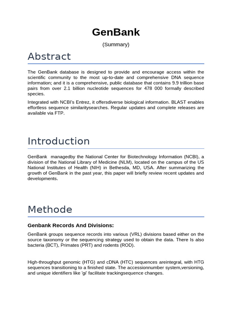 GenBank | PDF | Gen Bank | National Center For Biotechnology Information