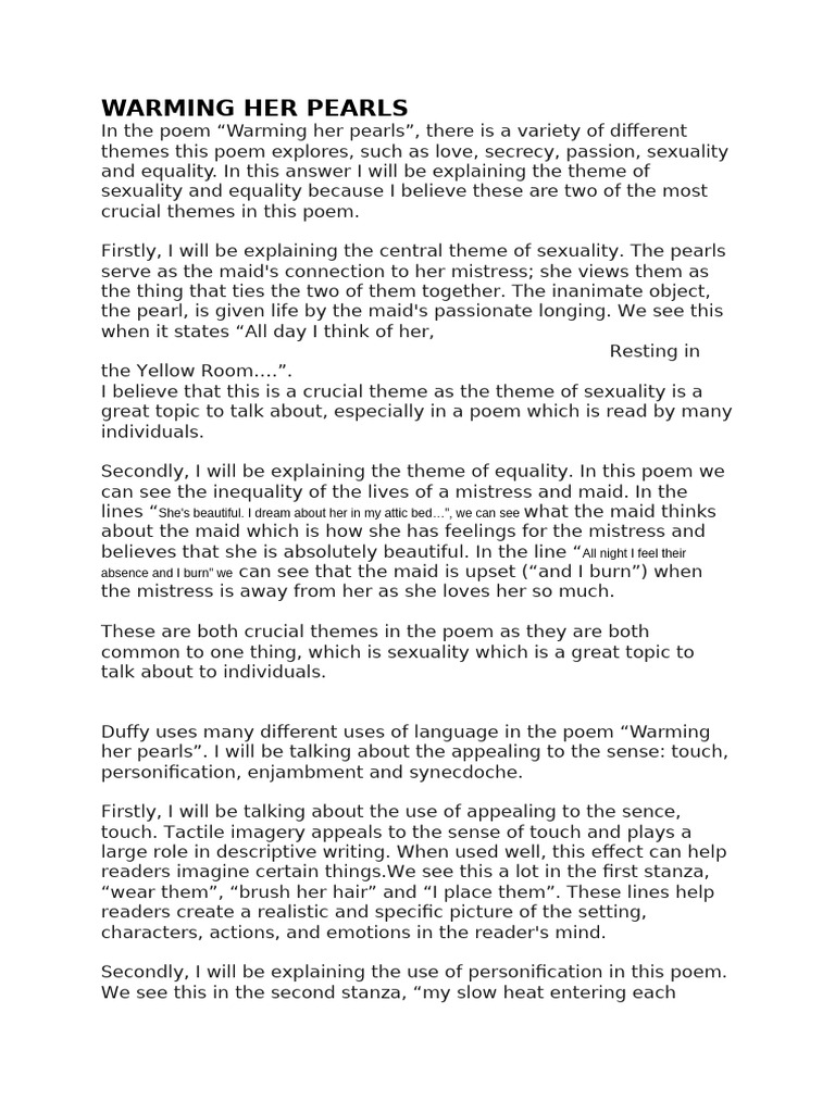 Warming her pearls homework | PDF