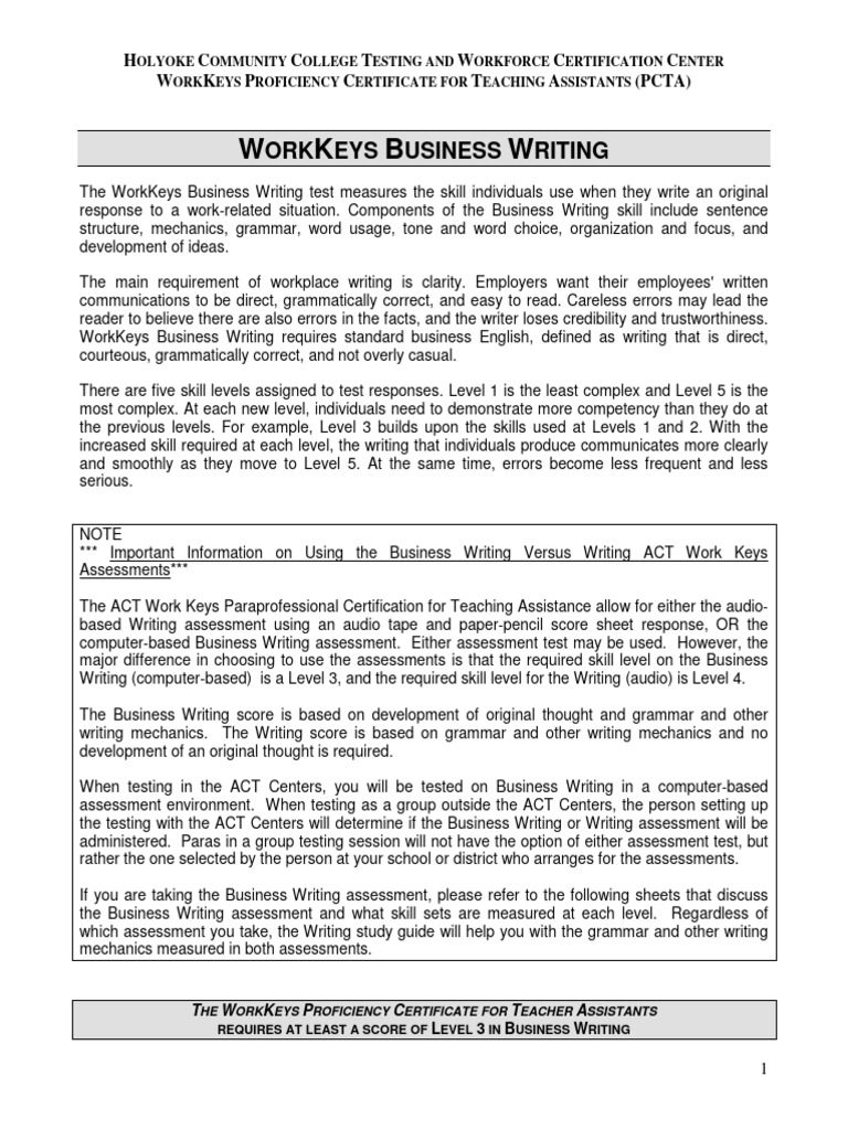 Workkeys Pcta Business Writing Study Guide | PDF | English Language ...