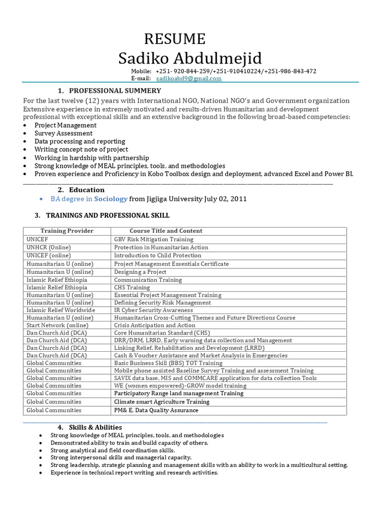 Updated CV (Sadiko Abdulmejid Muhamed) | PDF | Evaluation