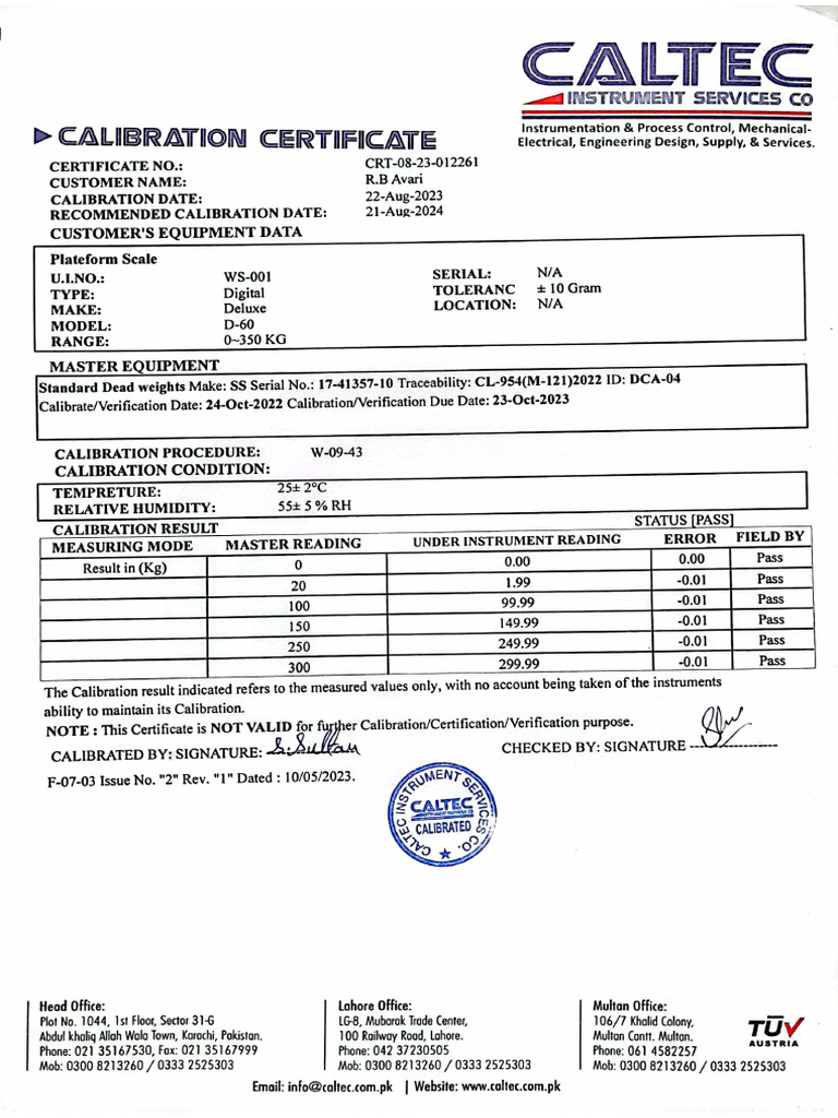 Calibration Certificates Pdf