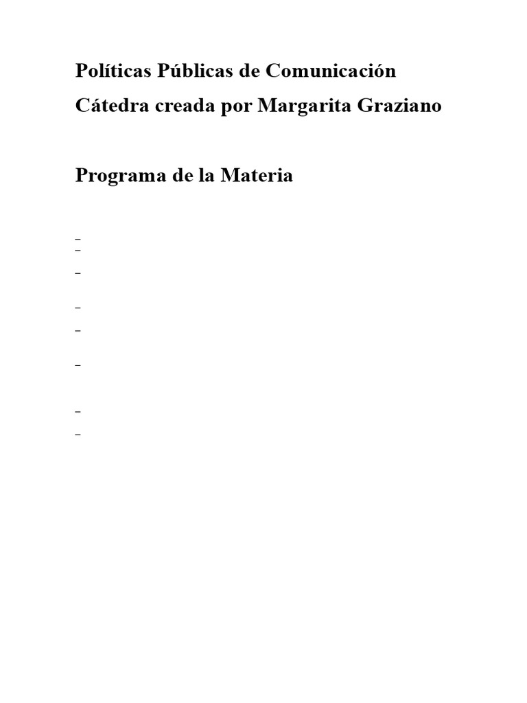 CC119 - Políticas Públicas de Comunicación - Mastrini - 2024 | PDF | Estado (política ...