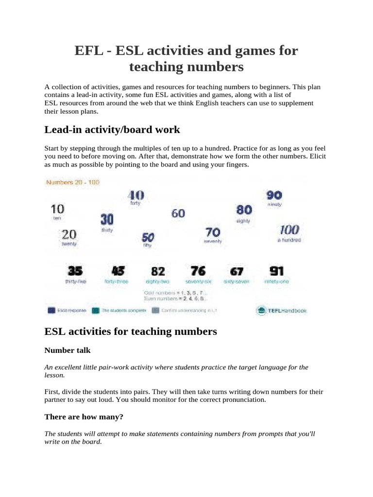 numbers 20-100 | PDF | English As A Second Or Foreign Language