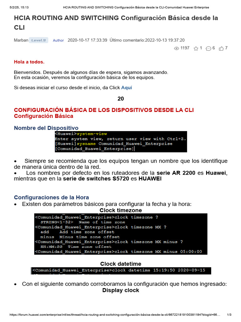 HCIA ROUTING AND SWITCHING Configuración Básica desde la CLI-Comunidad ... HCIA ROUTING AND SWITCHING Configuración Básica desde la CLI-Comunidad ...