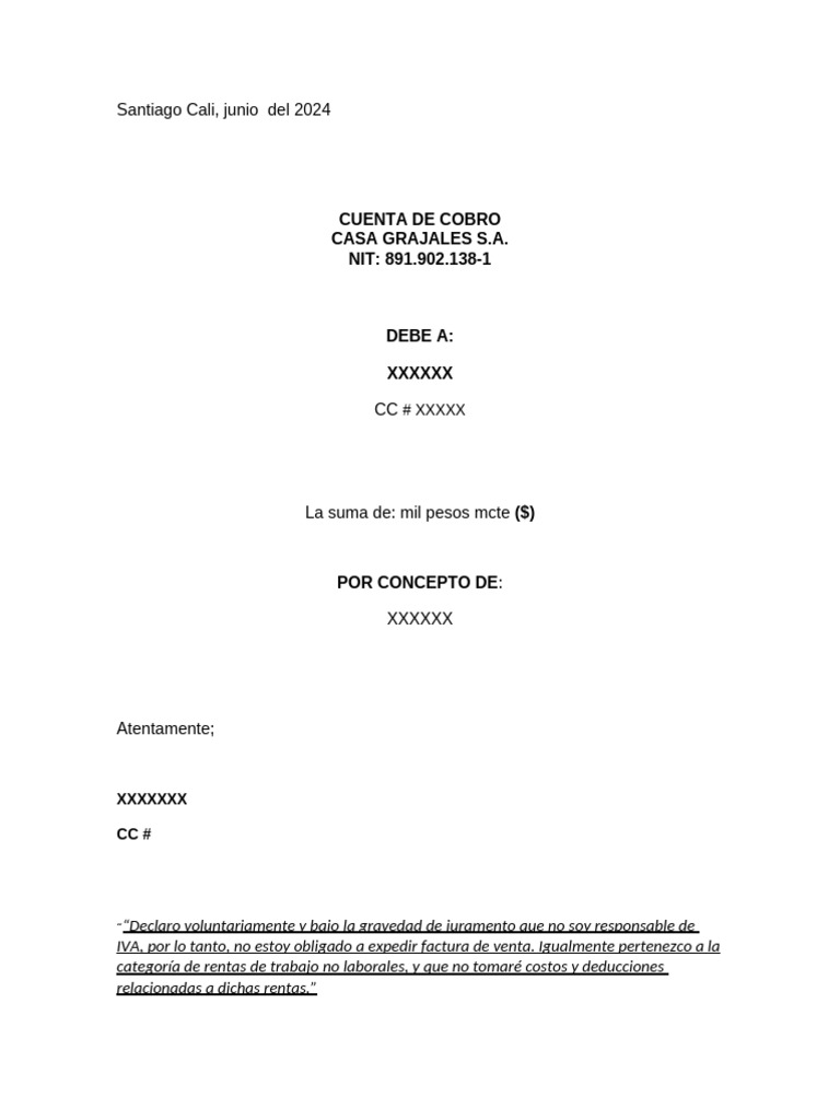 Modelo Cuenta de Cobro 2024 | PDF
