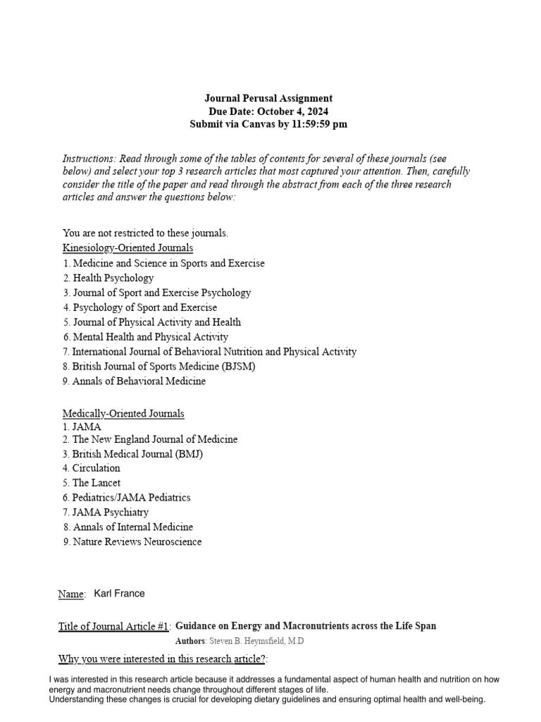 Journal+Perusal+Assignment 25+points Fall+2024 | PDF | Brain ...