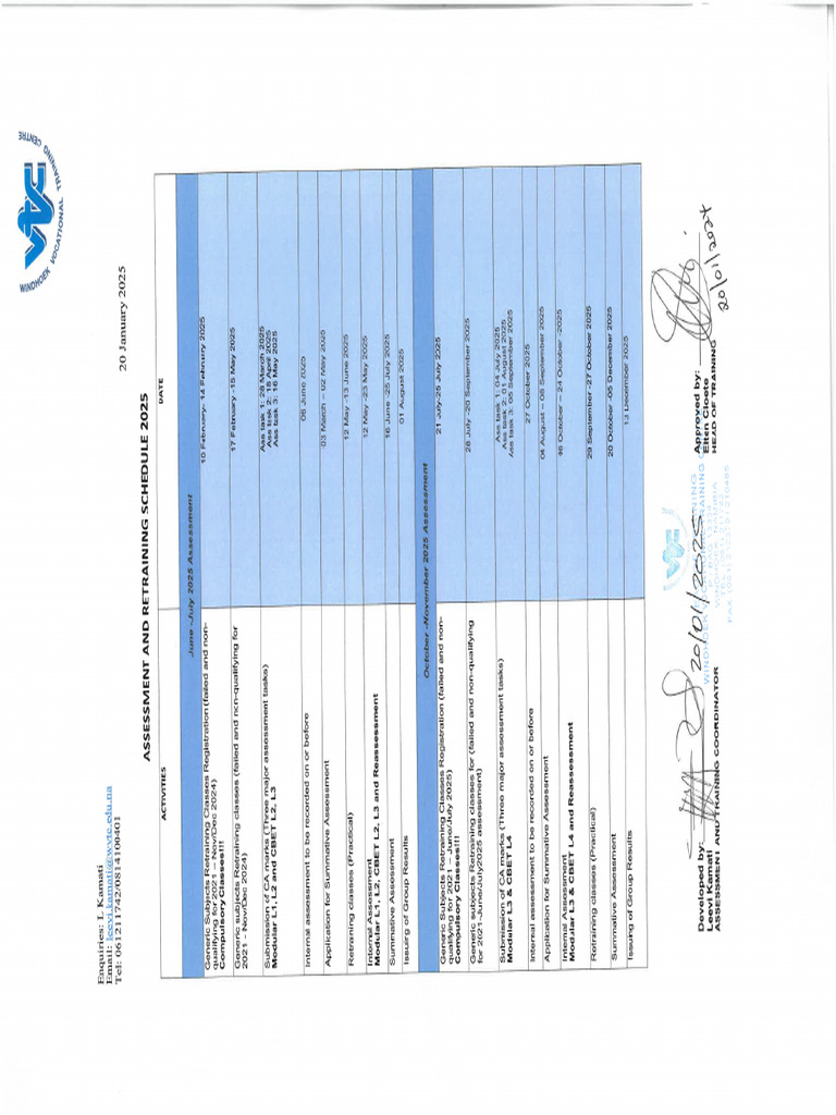 Assessment and Retraining Schedule for 2025.Docx | PDF