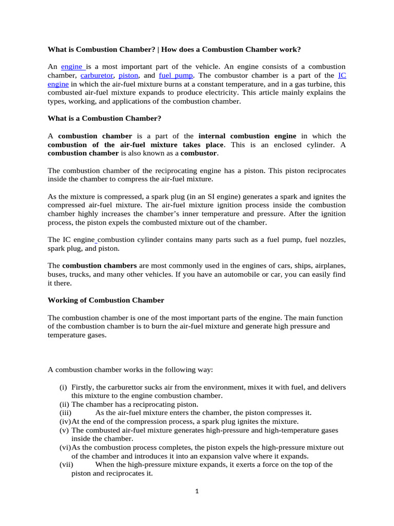 What Is Combustion Chamber How Does A Combustion Chamber Work | PDF ...