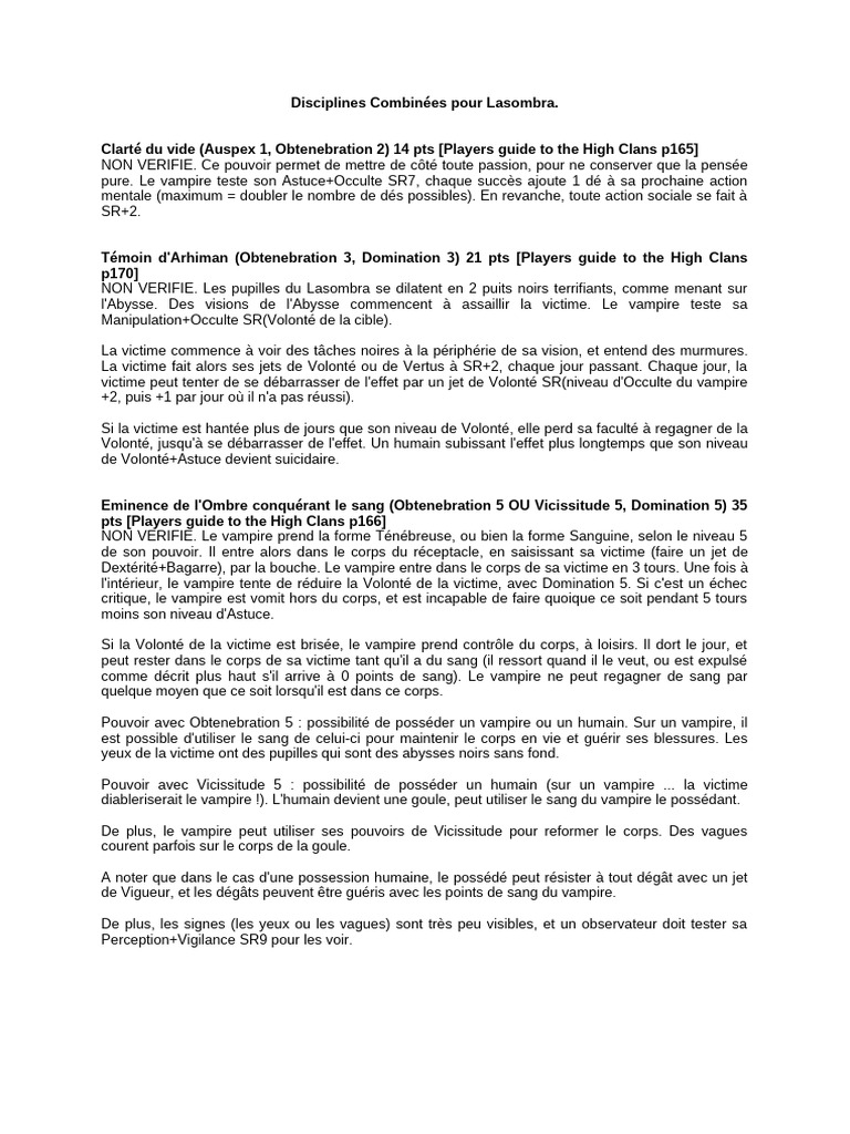 Disciplines Obtenebration des Lasombra | PDF | Vampires