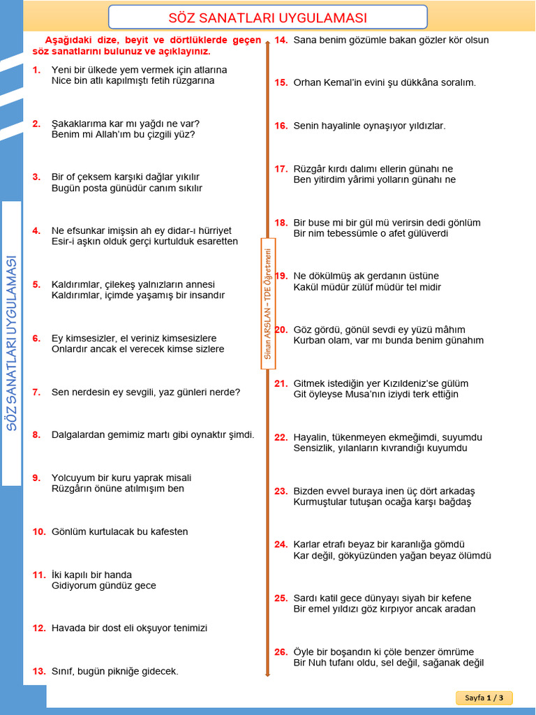 Söz Sanatlari Uygulama | PDF