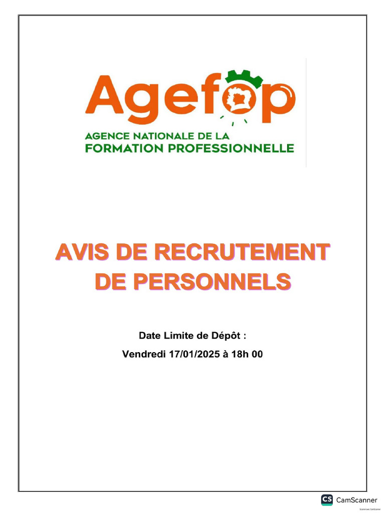 Avis de Recrutement de Personnels A l'AGEFOP | PDF
