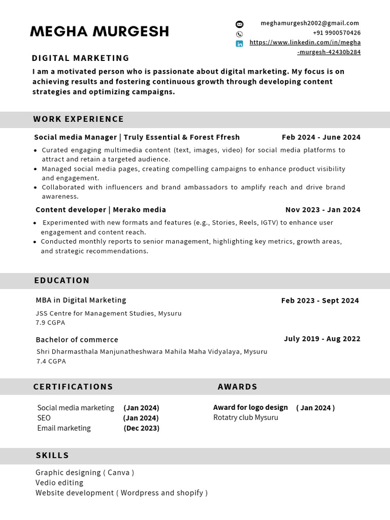 Megha Murgesh: Digital Marketing Profile | PDF