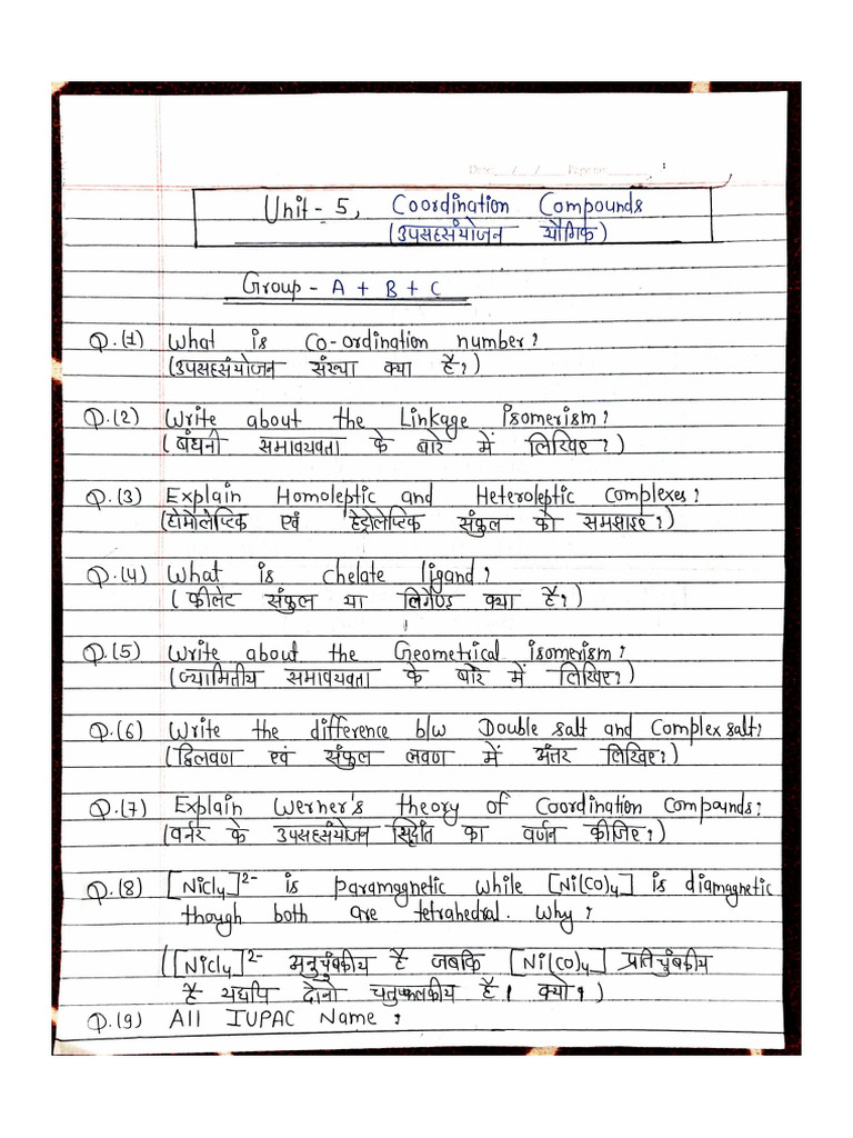 (Chem.) Unit - 5, Most Imp Questions | PDF