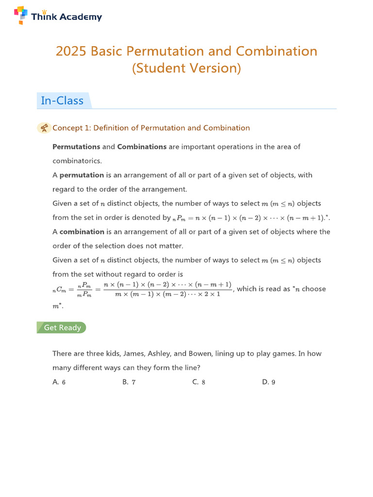 2025 Basic Permutation and Combination (Student Version) | PDF