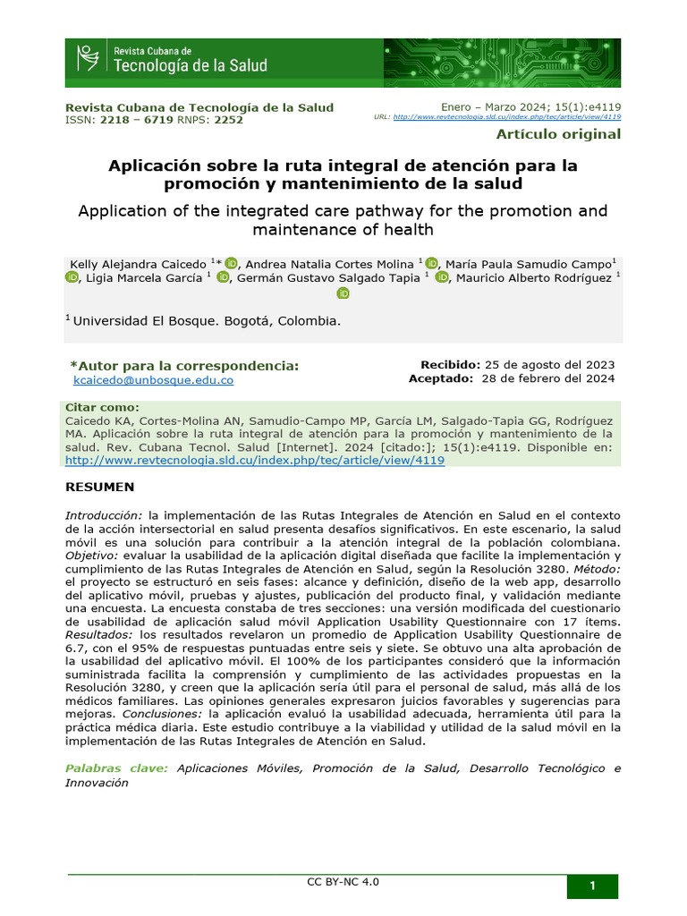 Aplicación Sobre La Ruta Integral de Atención para La Promocion y Mantenimiento de La Salud ...