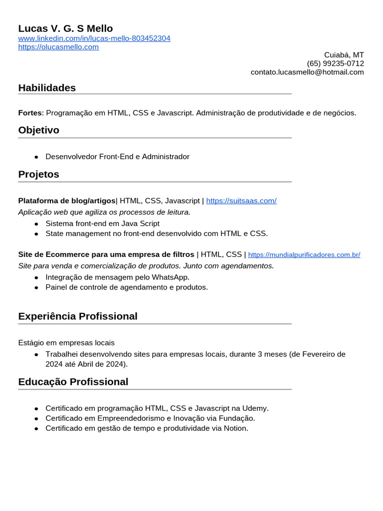 Curriculo Lucas Mello | PDF