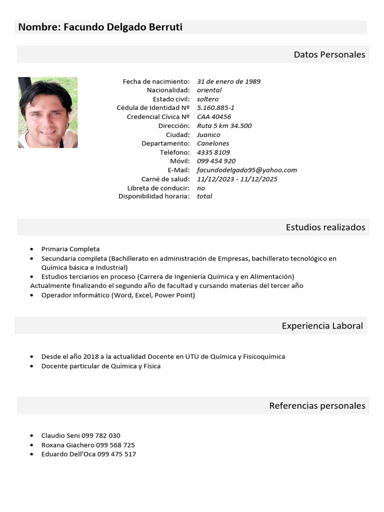 Curriculum vitae modelo Facundo delgado ultimo | PDF