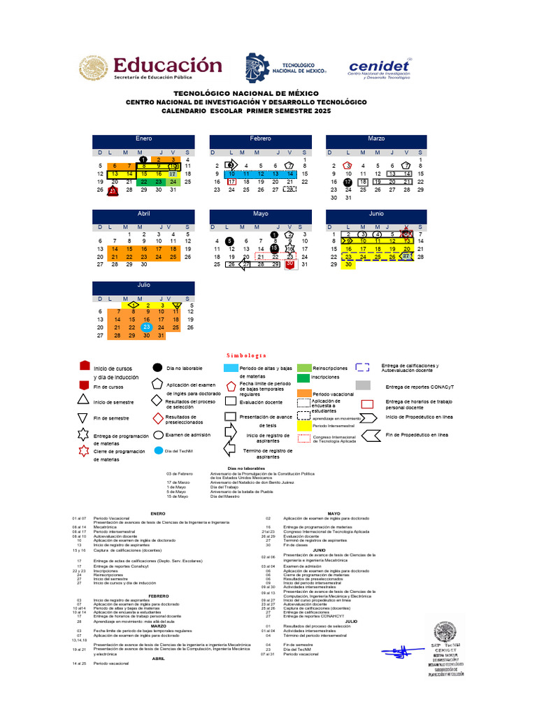 Calendario Escolar TecNM 2025 | PDF