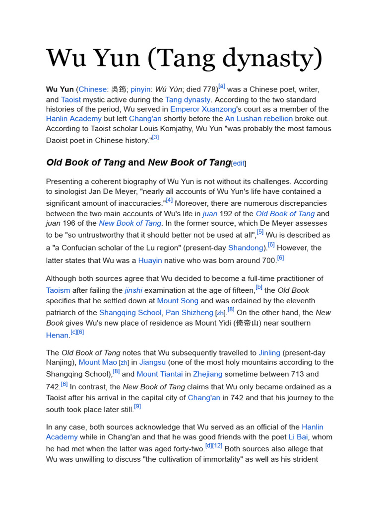Wu Yun: Tang Dynasty Poet and Mystic | PDF | China | World Politics