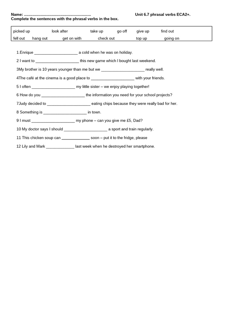 Phrasal Verbs Exercises for A2+ | PDF