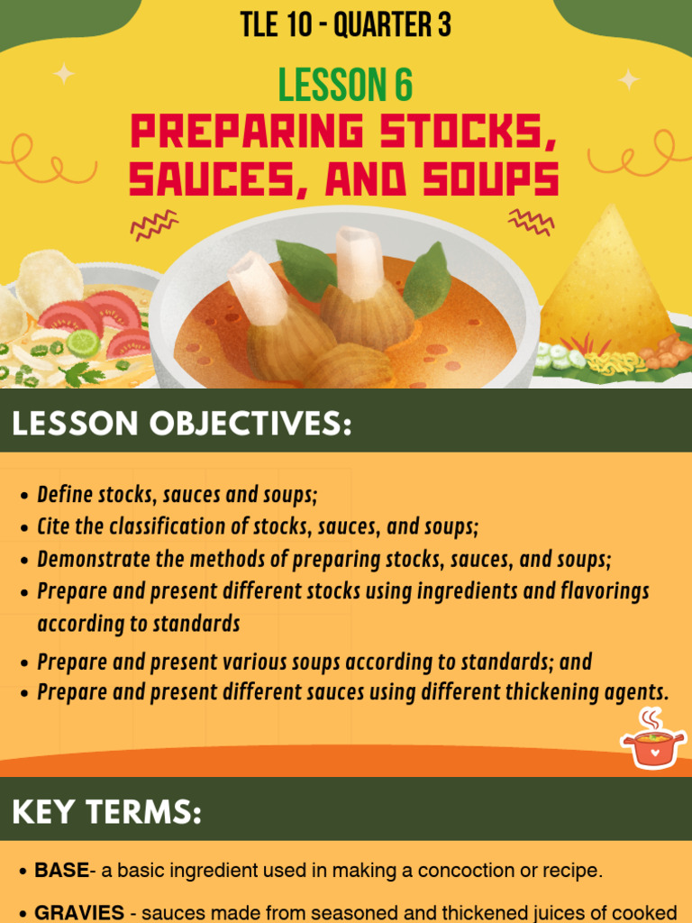 Stocks, Sauces, and Soups Preparation Guide | PDF | Soup | Stock (Food)