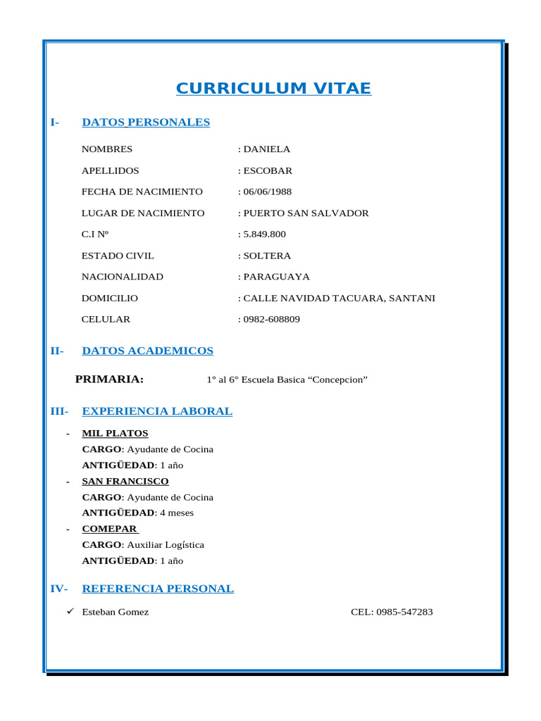 Curriculum Daniela Escobaar | PDF