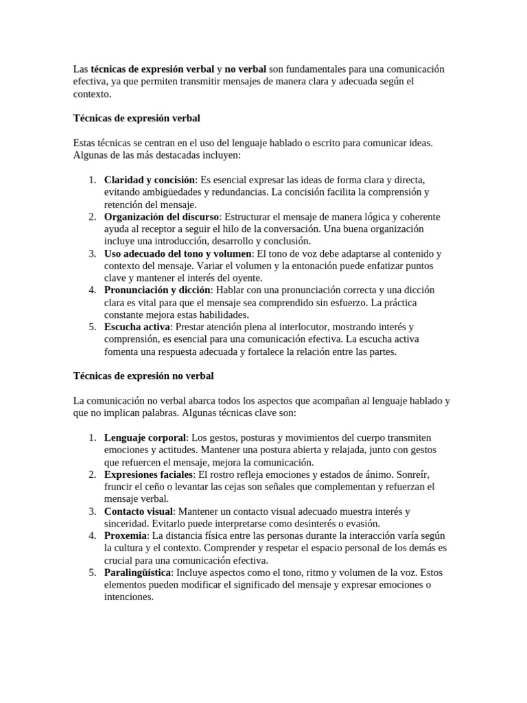 Técnicas de Expresión Verbal Efectiva | PDF | Comunicación ...