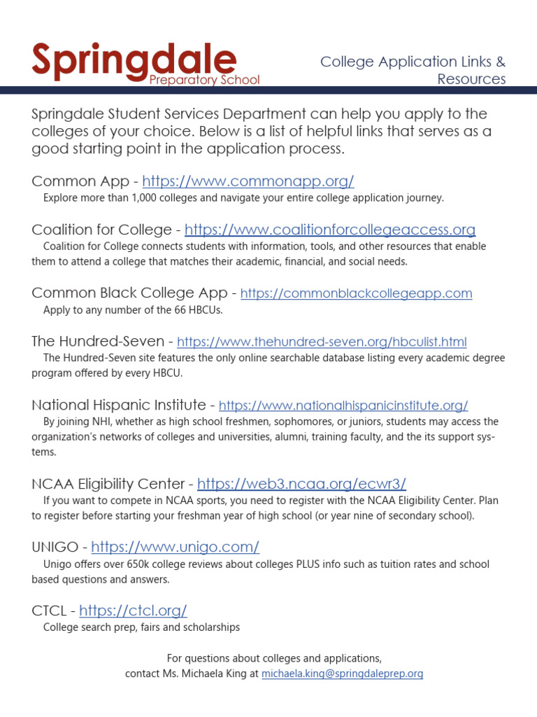 College Application Links | PDF
