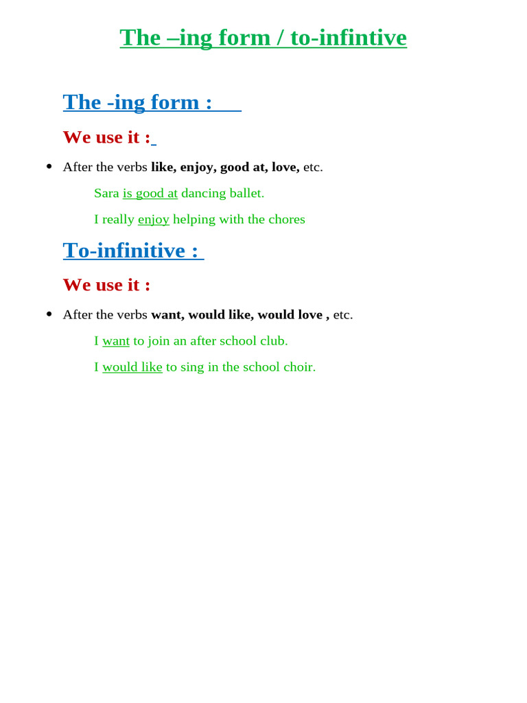 The - Ing Form - To-Infintive 4th | PDF