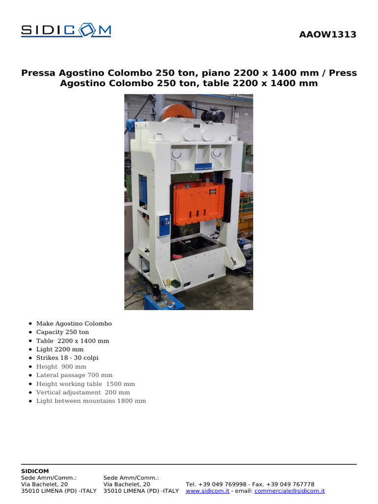Press Agostino Colombo 250 Ton 2 | PDF